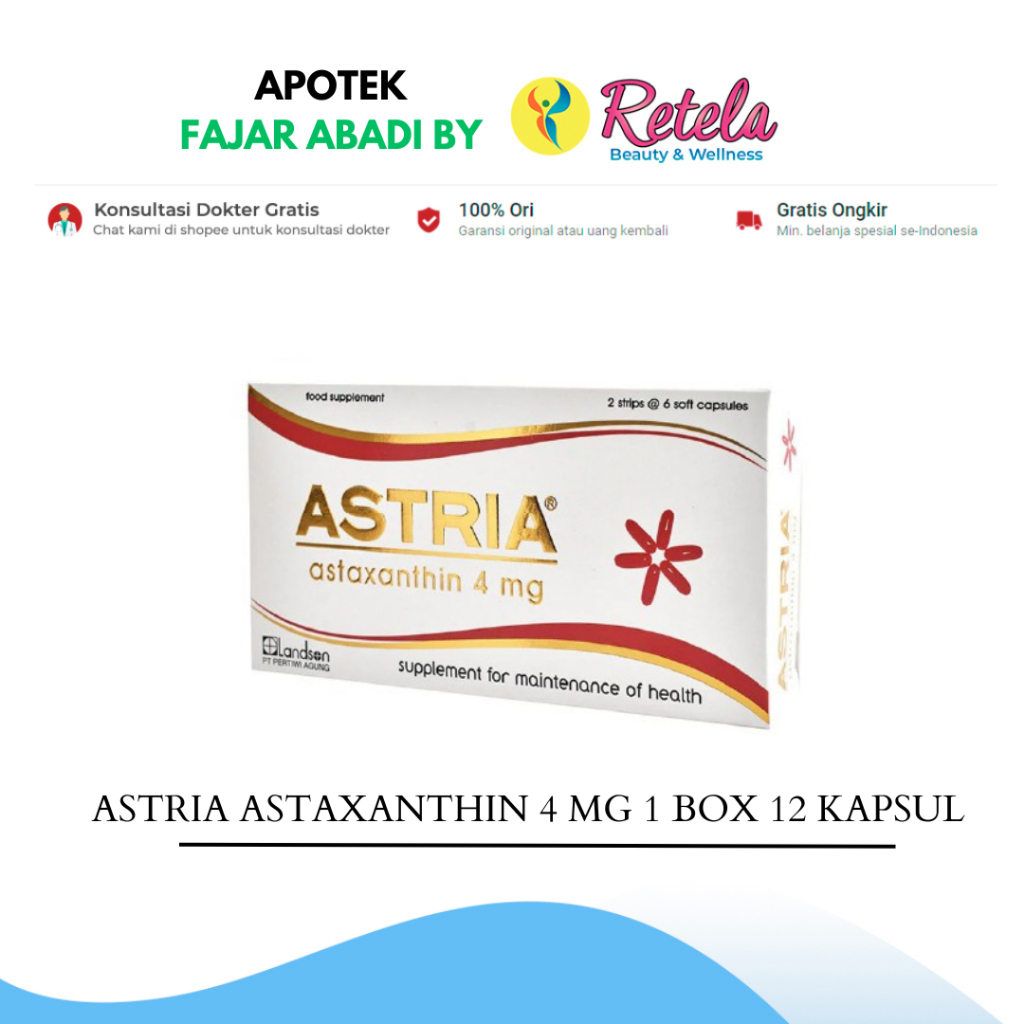 Jual ASTRIA ASTAXANTHIN 4MG 1 BOX 12 KAPSUL | Shopee Indonesia