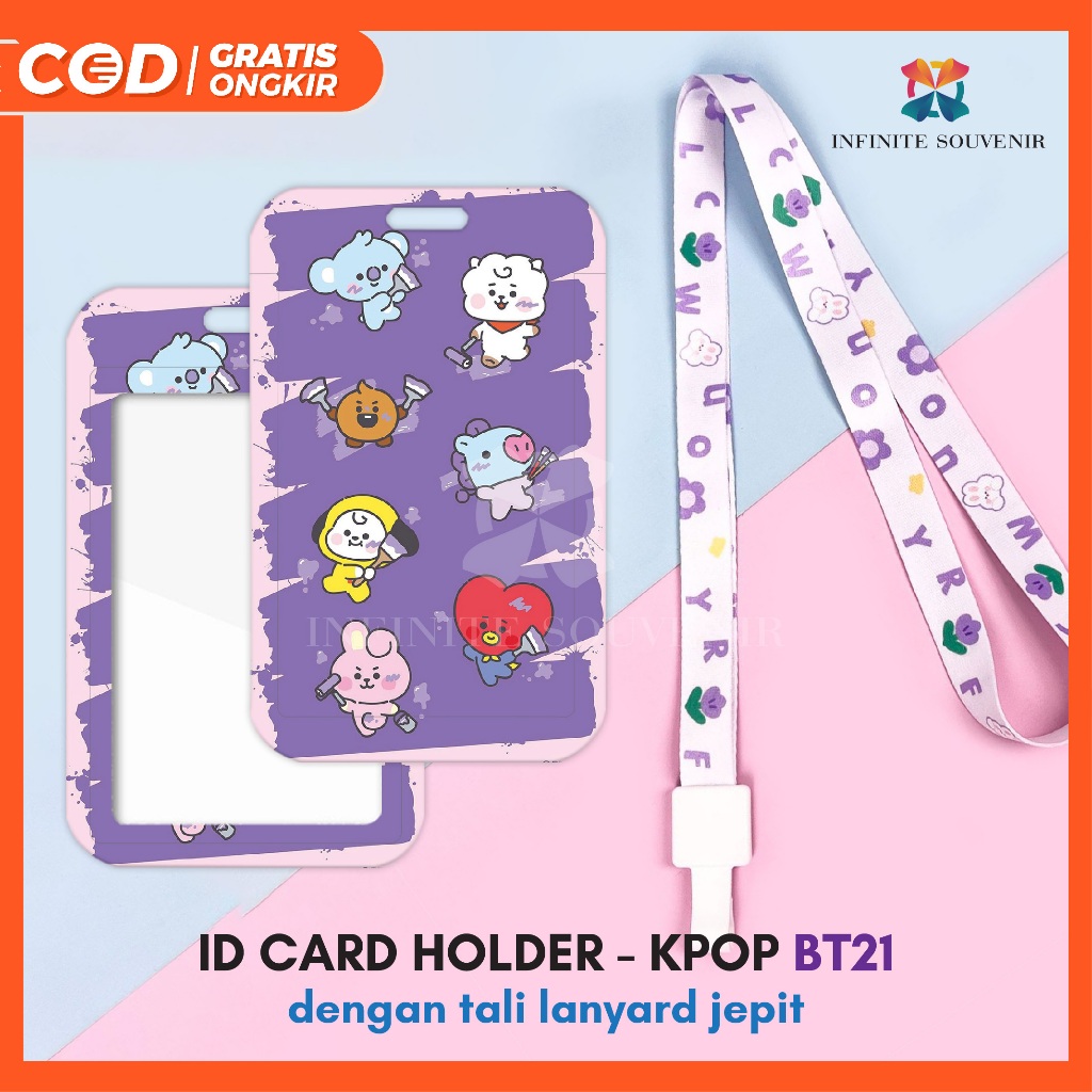 Jual (N008) NAME TAG KARAKTER BT21 DENGAN TALI GANTUNGAN JEPIT LEBAR 1 ...
