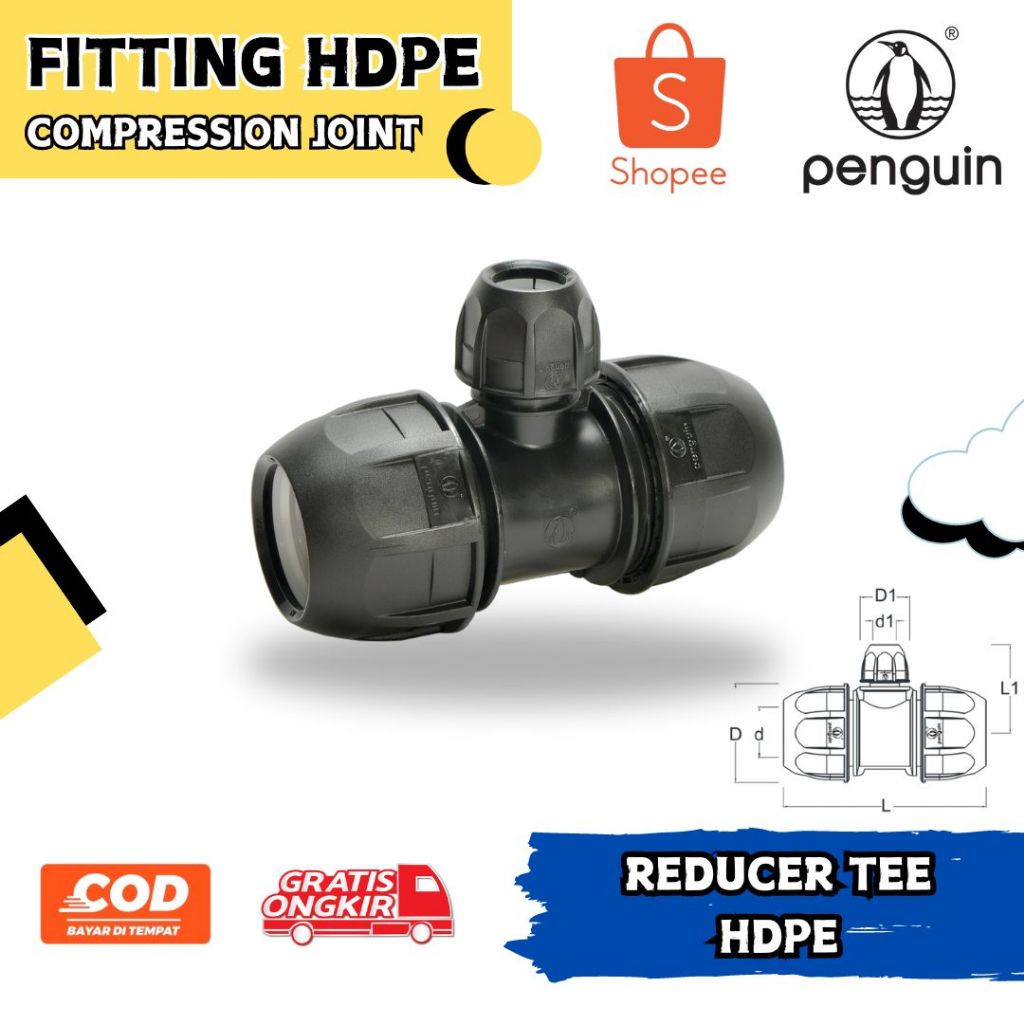 Jual Fitting Pipa HDPE Tee Reducer 1 inci x 1/2 inci atau 32 mmx20mm ...