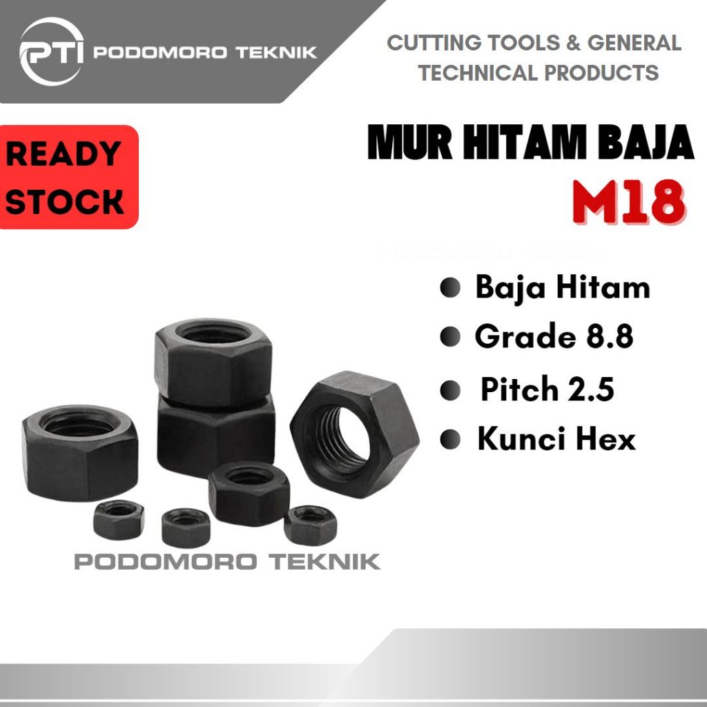 Jual Mur Baja Hitam M18 Grade 8.8 Mur Hitam Baja M18 | Shopee Indonesia