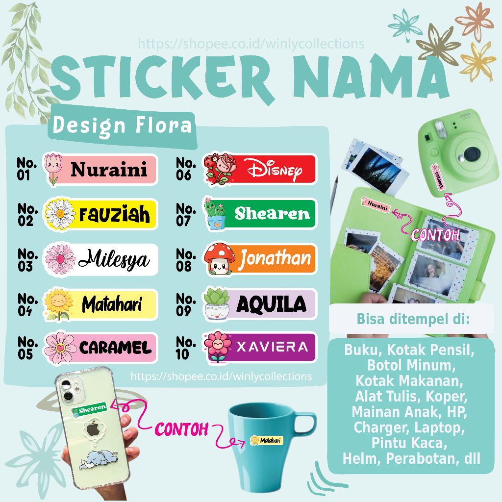 Jual STIKER LABEL NAMA FLORA BUNGA TANAMAN FLOWER CUTE STICKER CUSTOM ...