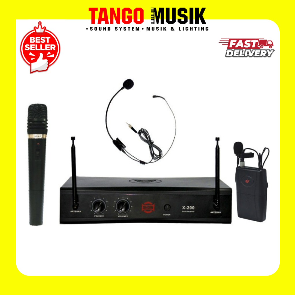 Jual MIC WIRELESS SHOW X-200 2 HANDLE ORIGINAL / Mic Wireless 3 IN 1 1 ...
