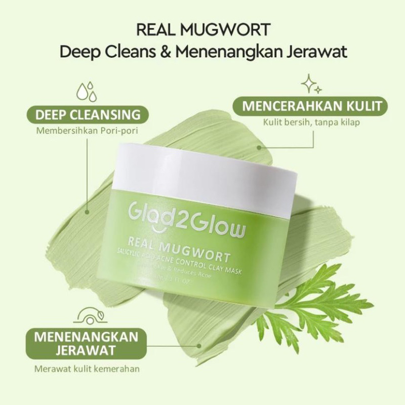 Jual Glad2Glow Real Mugwort Salicylid Acid Control CLAY Mask 30g ...
