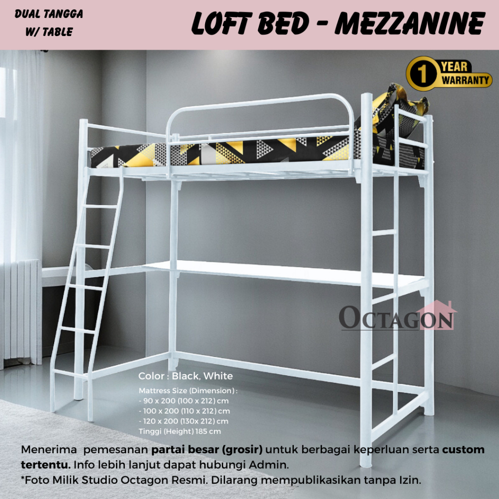 Jual 90x200 Loft Bed Besi Minimalis Ranjang Susun Mezzanine Dual Tangga ...
