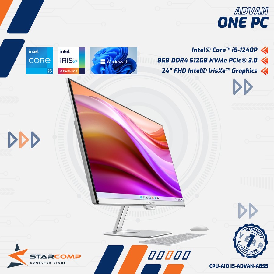 Jual Advan OnePC Intel Core i5-1240P 8GB 512GB 24" FHD Windows 11 All ...