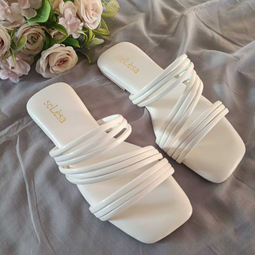 Jual BSA016 | Sandal Wanita Flat Terbaru Tali 3 Alas Busa Empuk Sendal ...