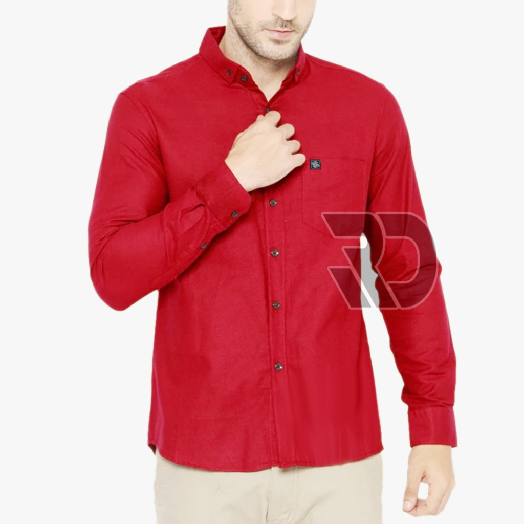 Jual Kemeja Merah Pria Lengan Panjang Distro Casual Formal Polos ...
