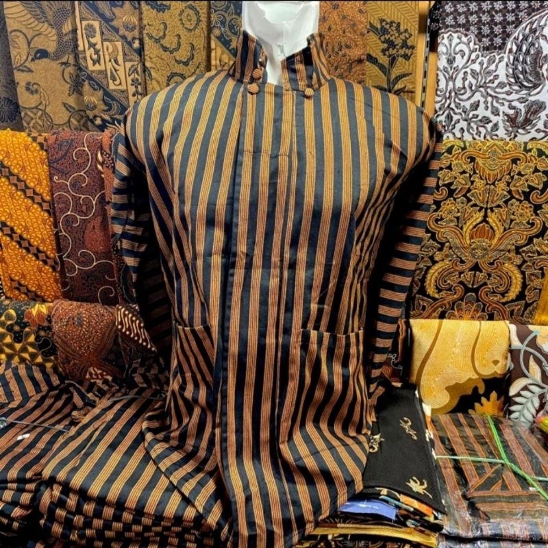 Jual Baju sorjan lurik halus pakaian adat jawa tradisional garis coklat ...