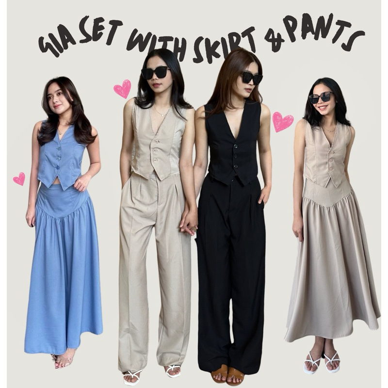 Jual [ELEVENBASIC] GIA | SET PANTS & SET SKIRT | ONE SET VEST WANITA ...