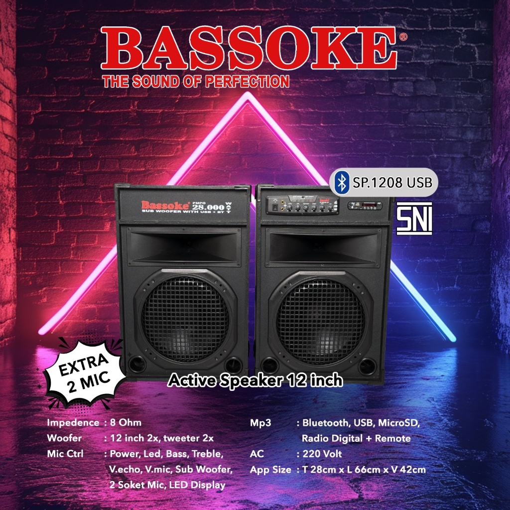 Jual SPEAKER AKTIF 12 IN INCH SUBWOOFER + BLUETOOTH BASSOKE 1208 ...