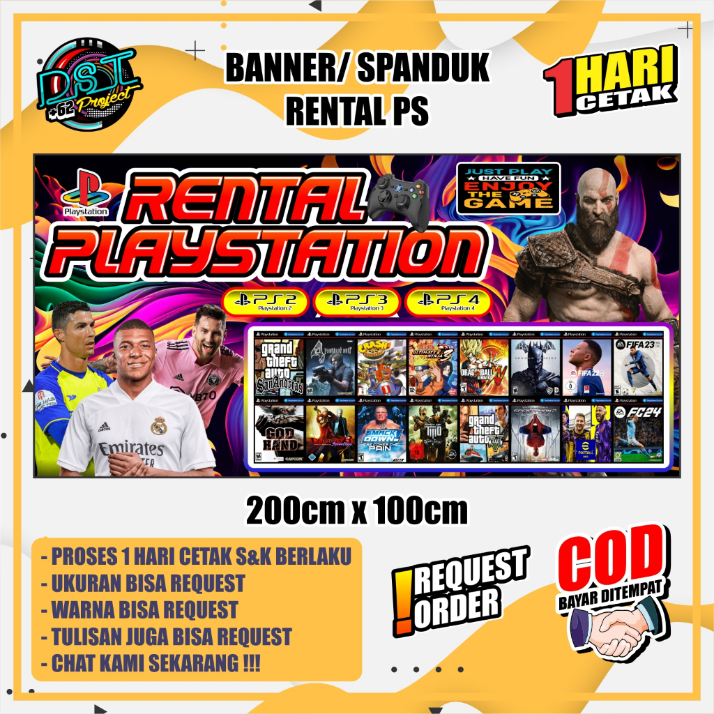 Jual BANNER / SPANDUK RENTAL PS PLAYSTATION ukuran 200cm x 100cm ...