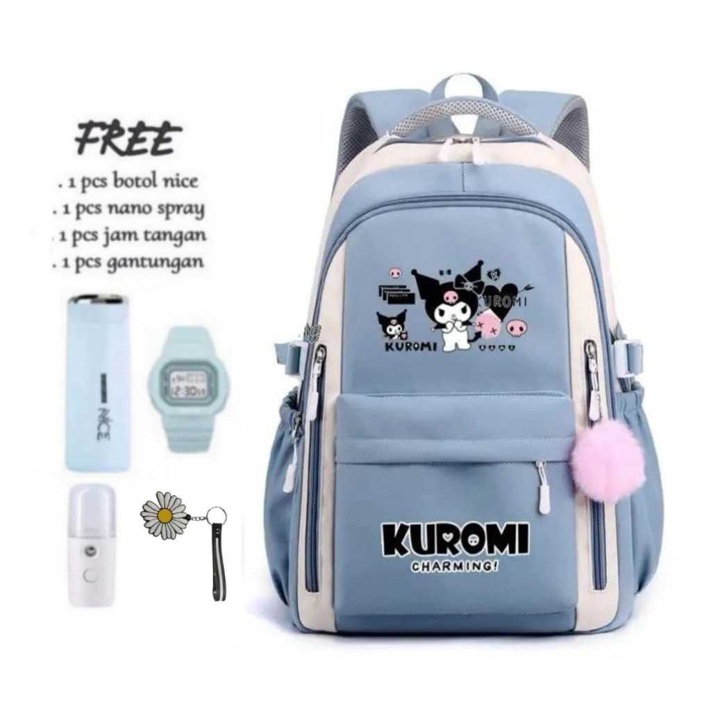 Jual BANYAK BONUSNYA Tas Ransel Sekolah Anak Perempuan 5 IN 1 Kuromi Sanrio Free Botol Minum Jam ...