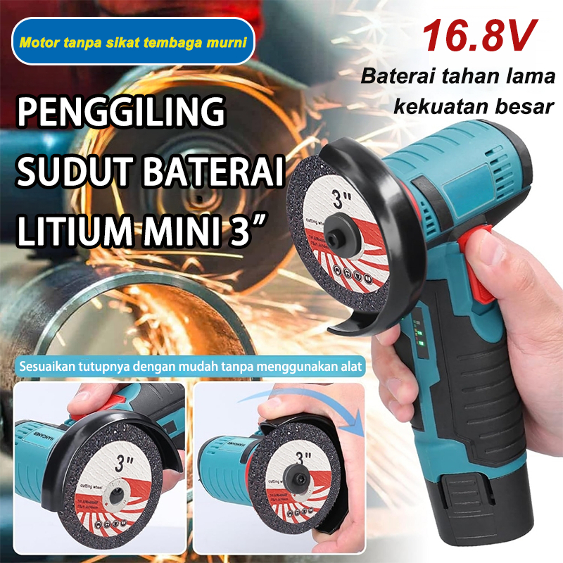Jual Angle Grinder mini Cordless Brushless 3inch Baterai litium 12V/16 ...