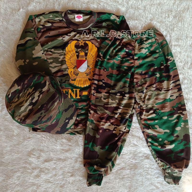 Jual setelan kaos anak loreng kasad tni ad terbaru lengan panjang plus topi pet commando baju ...