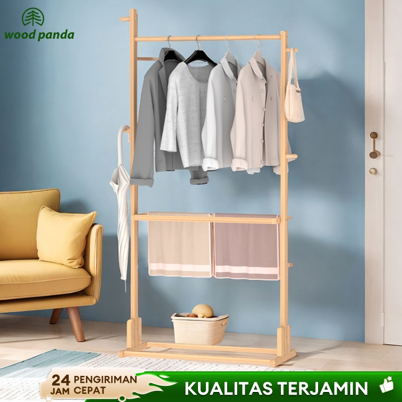Jual Rak Gantungan Baju kayu Stand Hanger Double Rod Rak Gantung Baju ...