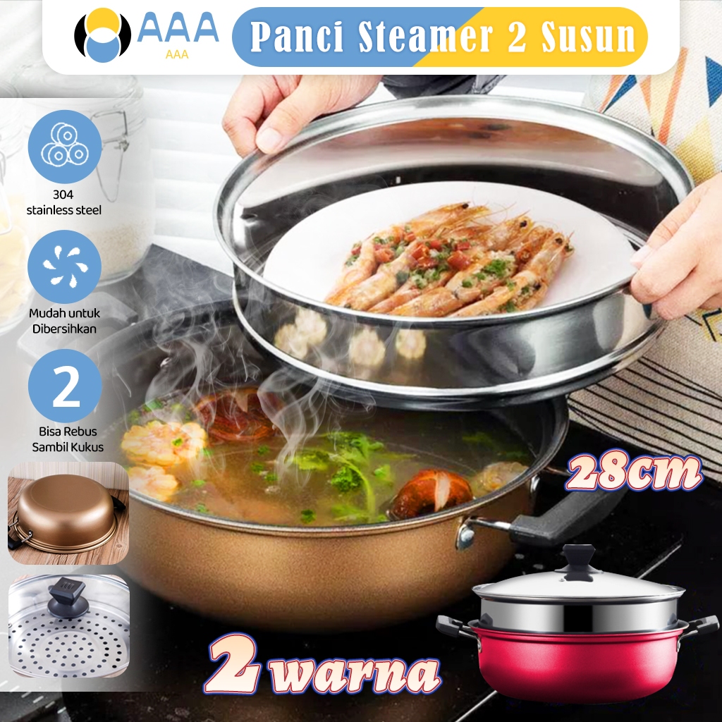 Jual (AAA) Panci Pengukus 2in1 Diameter 28CM 2 Tingkat + Tutup Kaca ...
