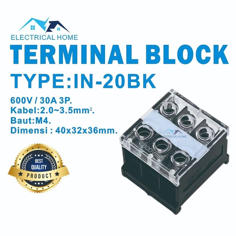 Jual Terminal Block Din Rail IN-20BK 3P 30A | Shopee Indonesia