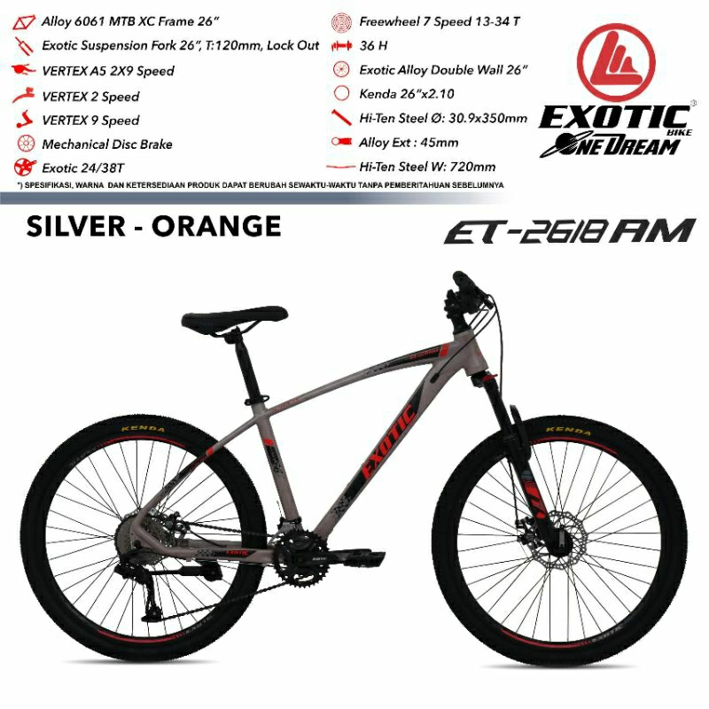 Jual Sepeda MTB 26 inch Merk Exotic ET-2618 AM | Shopee Indonesia