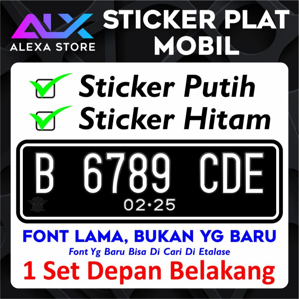 Jual Sticker Plat Nomer Mobil TERMURAH 1 Set depan belakang Hitam Putih ...