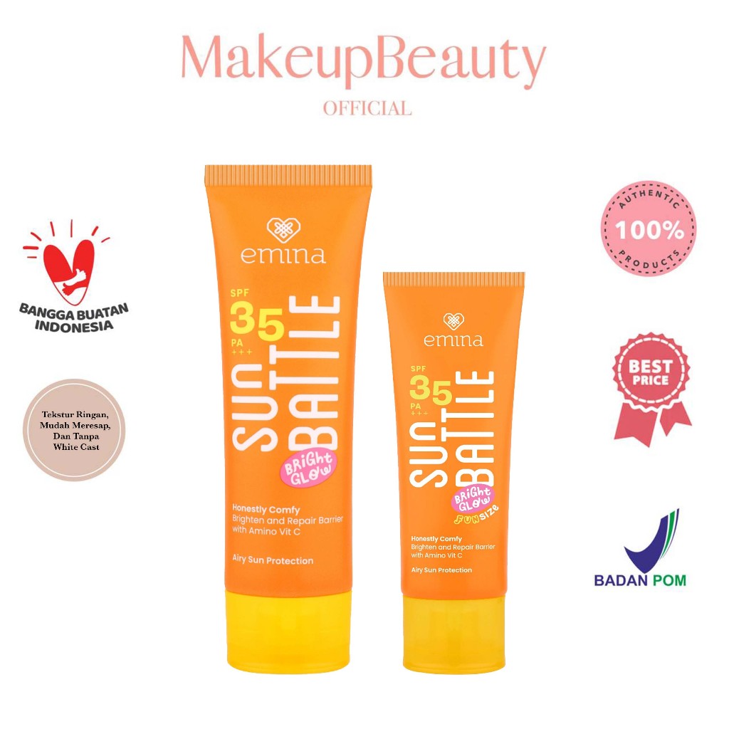 Jual EMINA Sun Battle Bright Glow SPF 35 PA+++ - Sunscreen Serum Amino ...