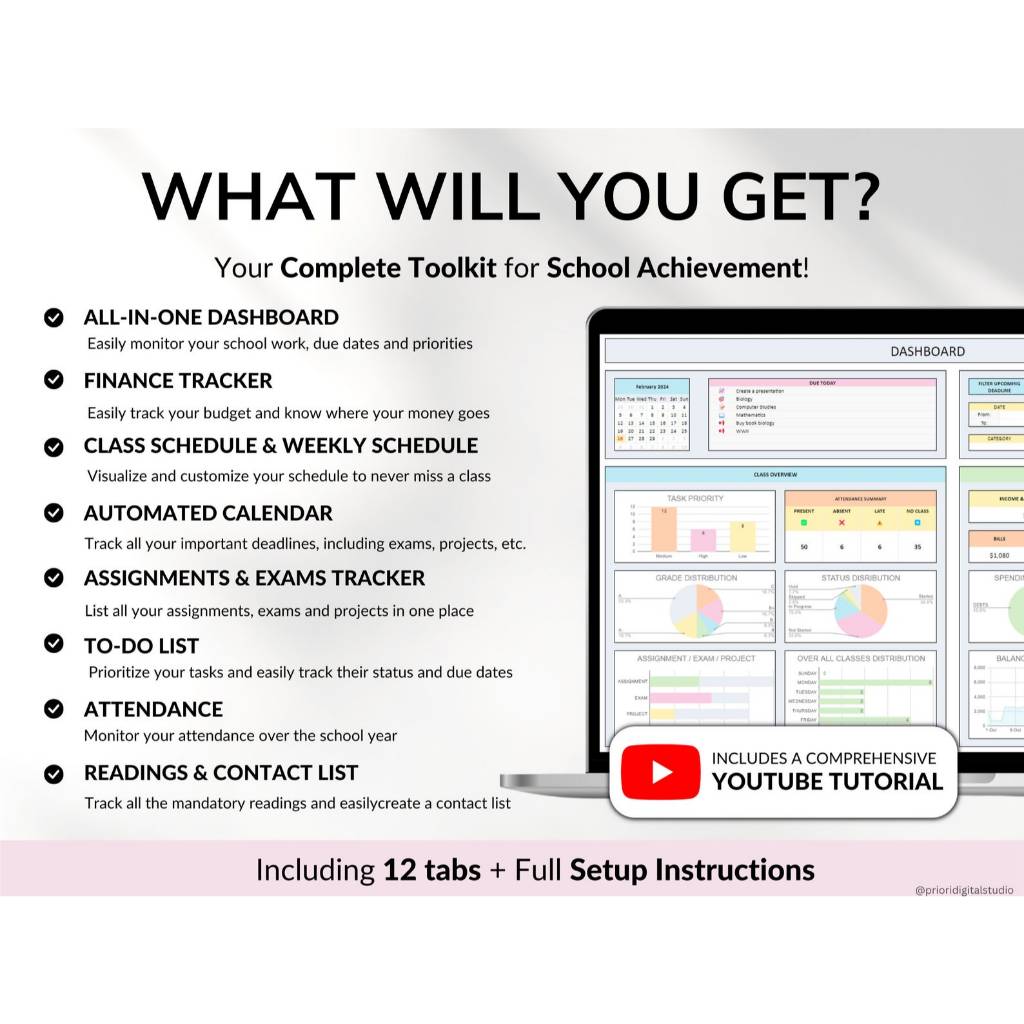 Jual Student Planner Assignment Tracker Academic Planner Google Sheets ...