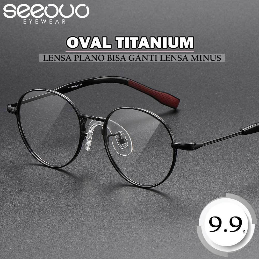Jual Seeouo Frame Kacamata Plano Lens Model Bulat Retro Style Light Frame Titanium Vintage ...