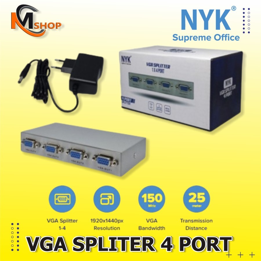 Jual VGA SPLITER 1 TO 4 PORT + ADAPTOR / VGA SPLITTER 4 PORT NYK | Shopee Indonesia