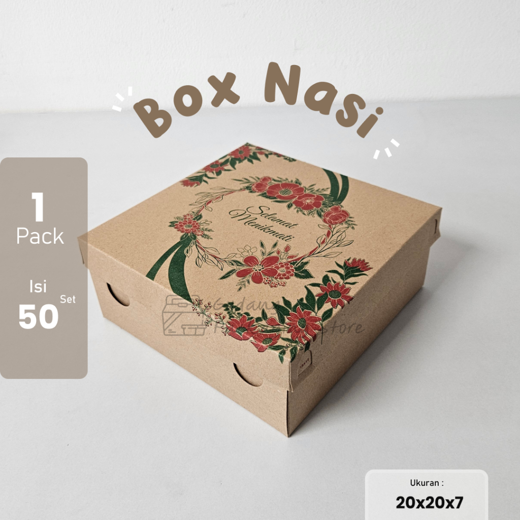 Jual 50 set / 20x20 / Box Nasi Kraft Motif / Dus Nasi /Box Nasi / Kotak Nasi | Shopee Indonesia