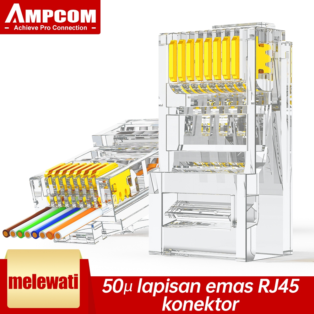 Jual AMPCOM Konektor RJ45 Straight-through CAT6 50u - Koneksi Jaringan ...
