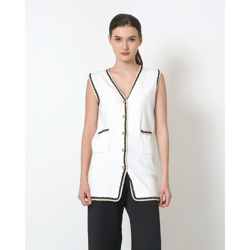 Jual Loola Official - Edria Long Knit Vest With Tweed Details | Vest ...