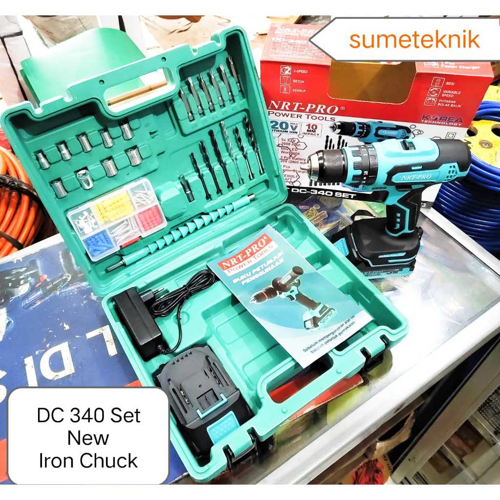 Jual Bor Cas NRT-PRO DC 340 Set Cordless Impact Drill DC340 NRT-Pro New ...