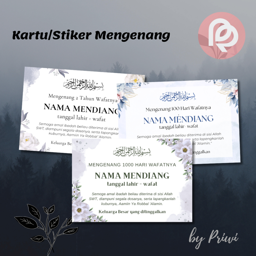 Jual KARTU STIKER MENGENANG WAFATNYA TAHLIL 40 HARI 100 HARI 1000 HARI ...