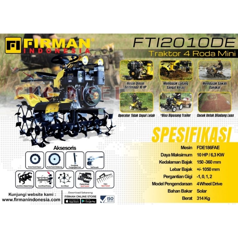 Jual Traktor Mini Bajak Sawah Dan Ladang 4 Roda Diesel Firman FTI ...