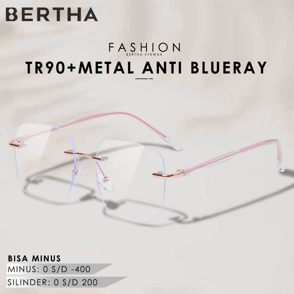 Jual Bertha Kacamata Antiradiasi Blueray Bentuk Kotak Rimless Tanpa ...