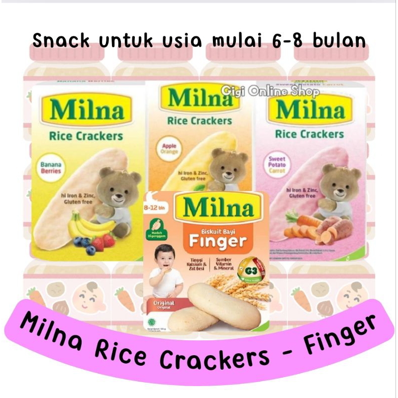 Jual MILNA Rice Crackers 20 gr Finger 52g Snack Cemilan bayi mulai 8 ...