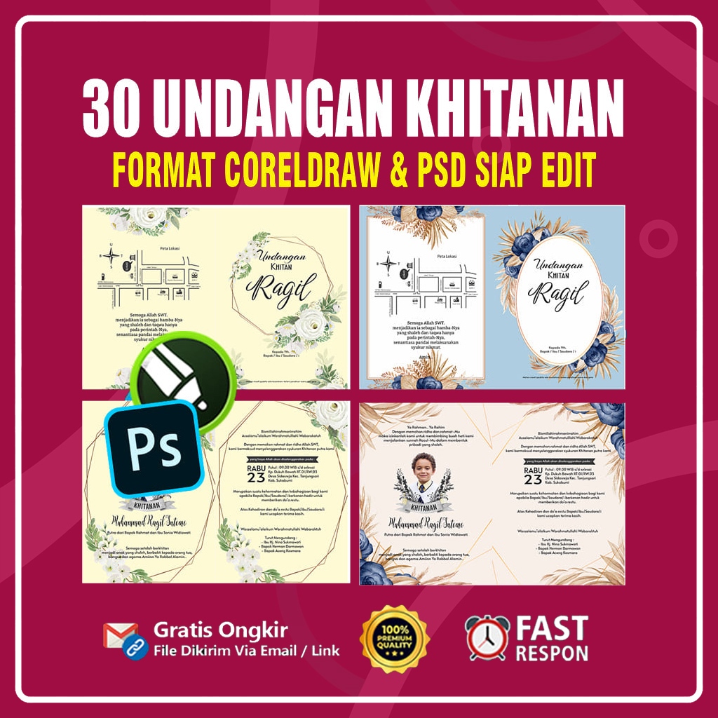 Jual 30 Desain Blanko Undangan Khitan New Arival CorelDraw CDR v15 ...