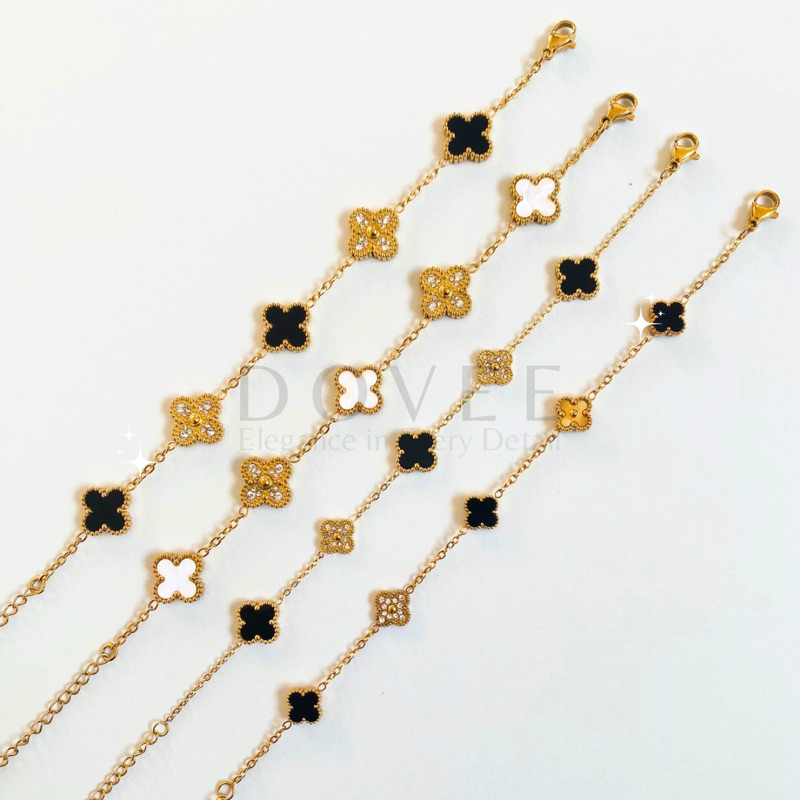 Jual TITANIUM Clover Gemstone Bracelet | Gelang bunga semanggi mix ...