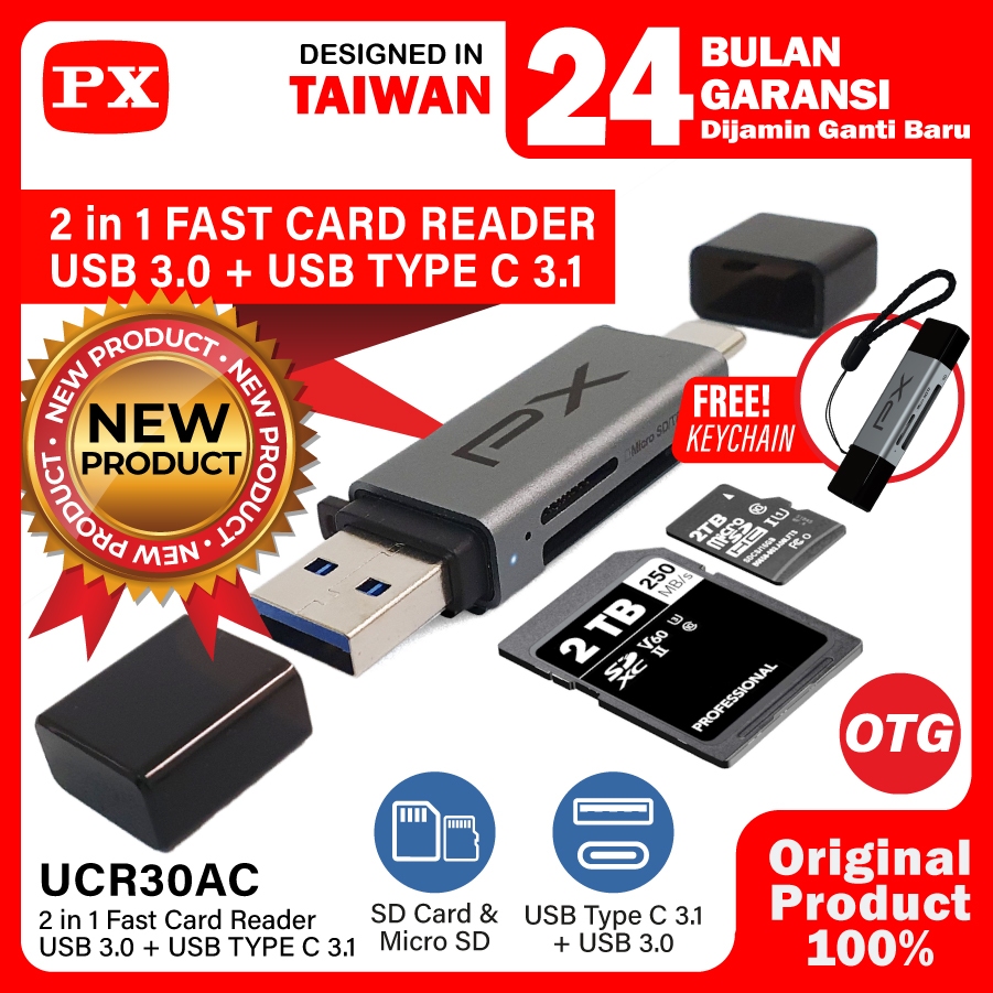 Jual Card Reader USB 3.0 Type C Micro SD High Speed OTG 2 in 1 PX ...