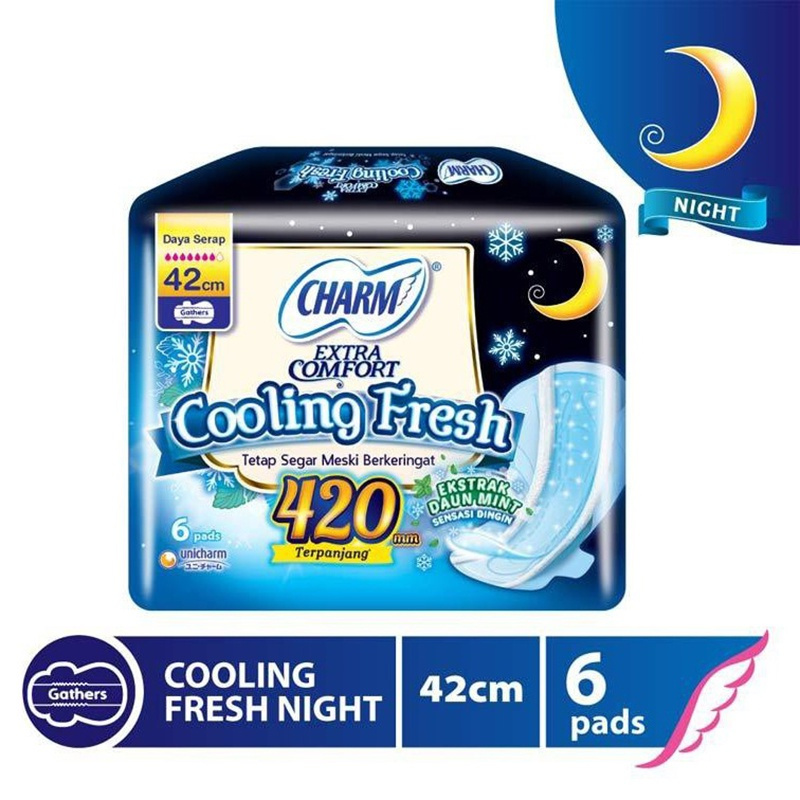 Jual CHARM Extra Comfort Cooling Fresh Night Pembalut Wanita 42 cm 6 ...