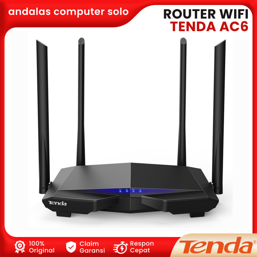 Jual ROUTER WIRELESS WIFI TENDA AC6 DualBand AC1200 SMART Dual-band ...