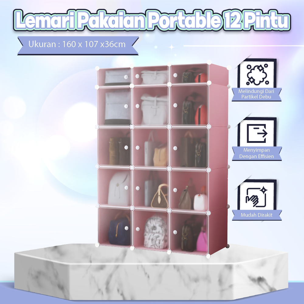 Jual Sweethome Lemari Pakaian Portable Lemari 12 Pintu 3 Rak Lemari ...