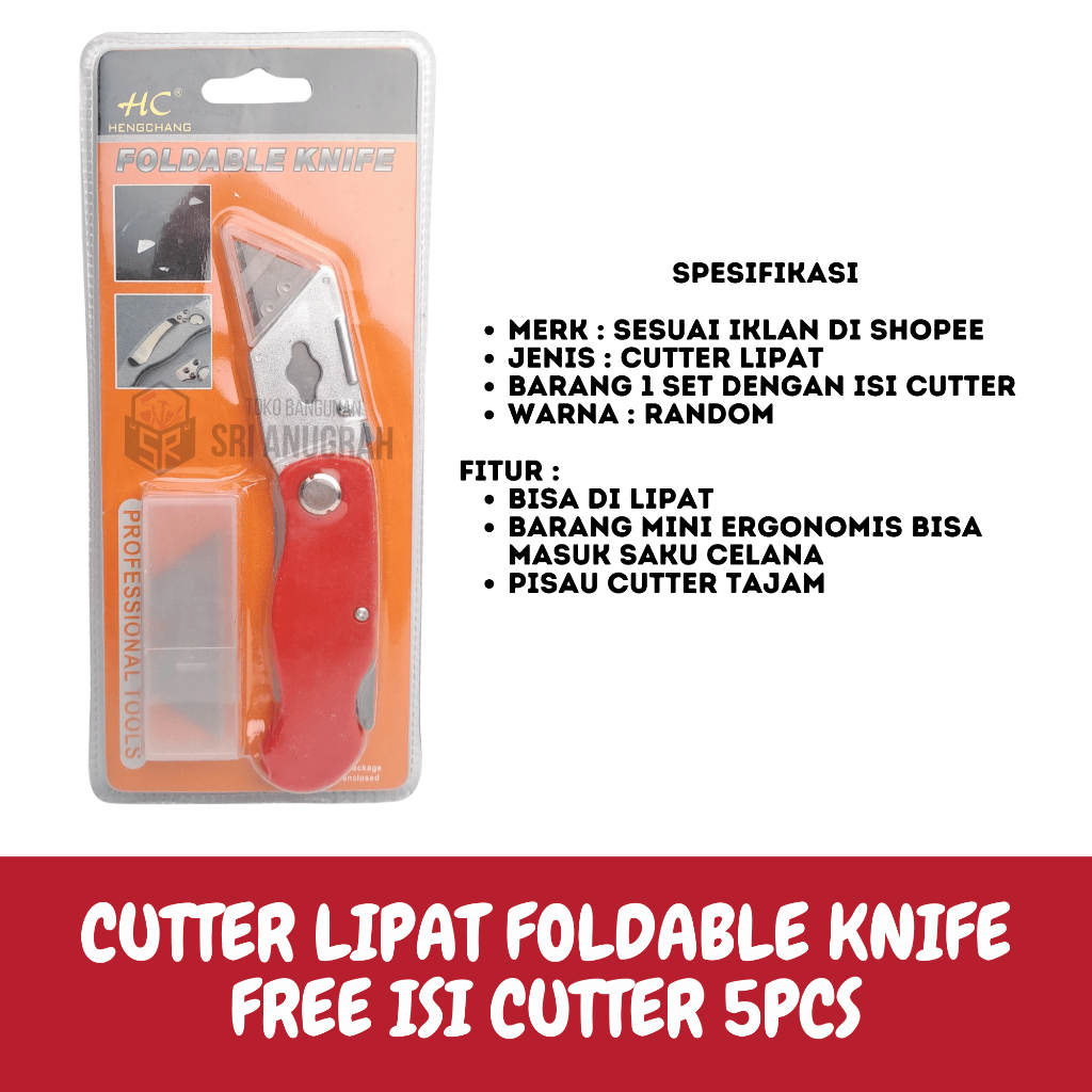 Jual Set Cutter Lipat Foldable Knife Free Isi Cutter 5 PCS | Shopee ...