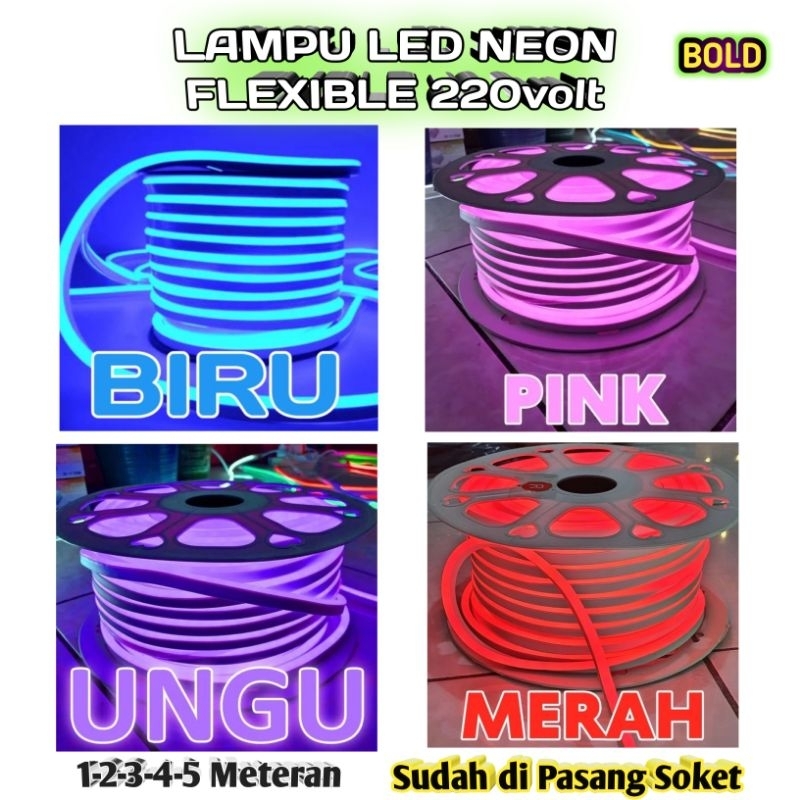 Jual lampu led neon flexible 220v 1,2,3,4,5meter sudah di tambah soket ...