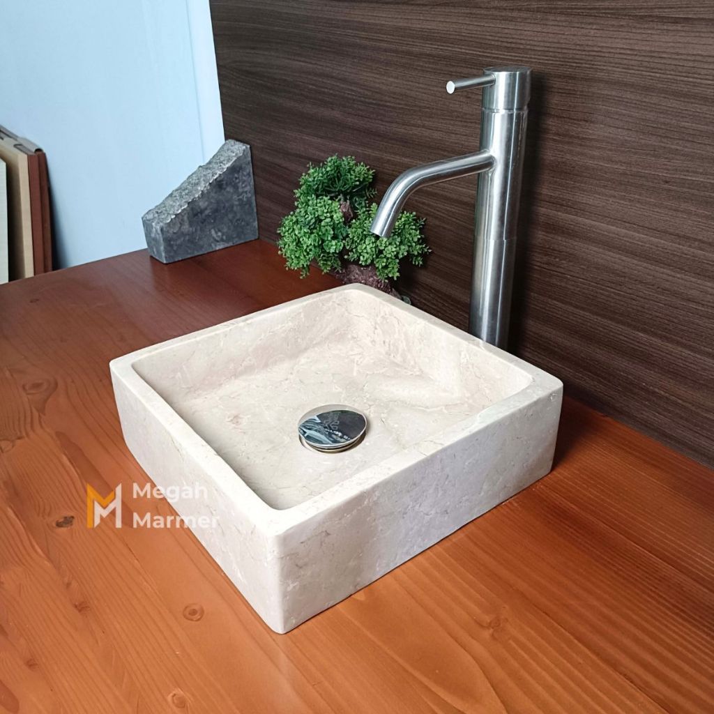 Jual Megah Marmer | Wastafel Marmer Kotak Ukuran 30cm Warna Cream ...