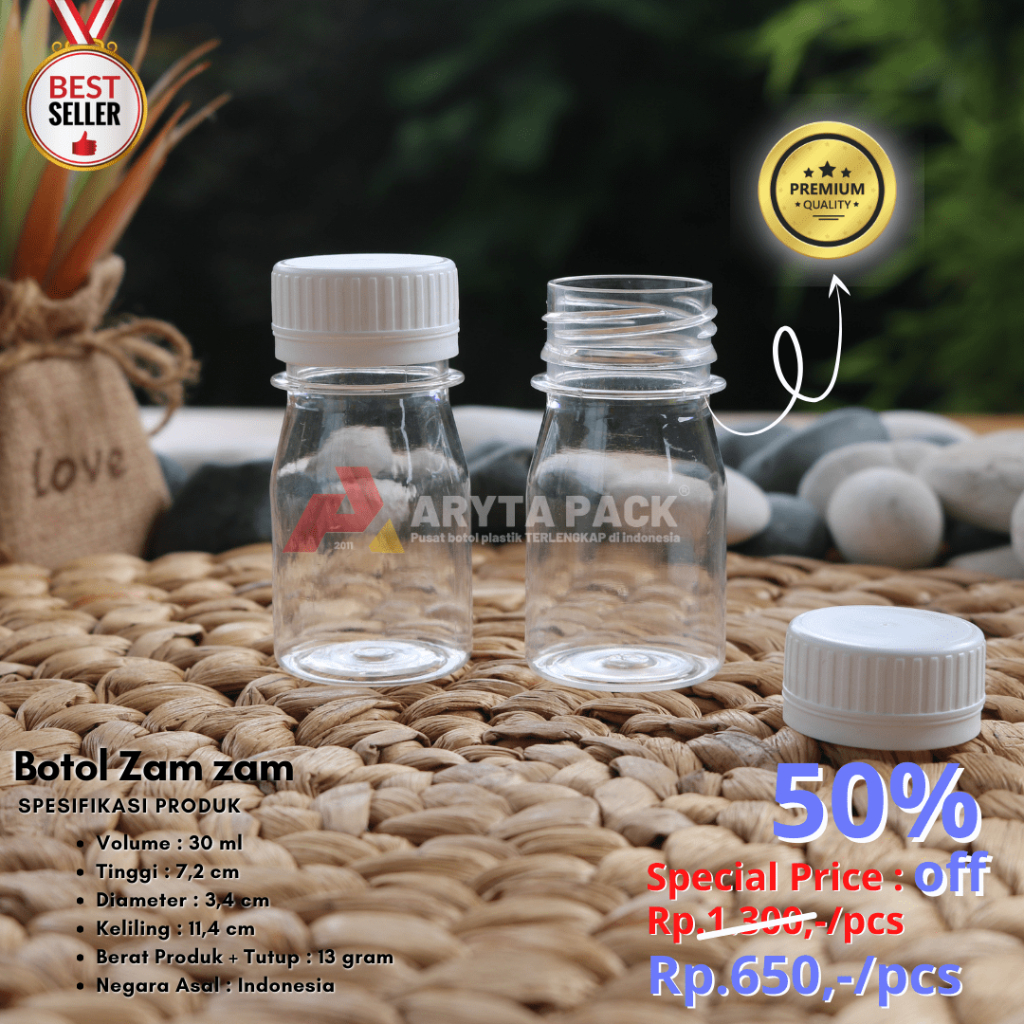 Jual Botol plastik PET 30ml zam zam mineral vitalong minuman jus susu ...