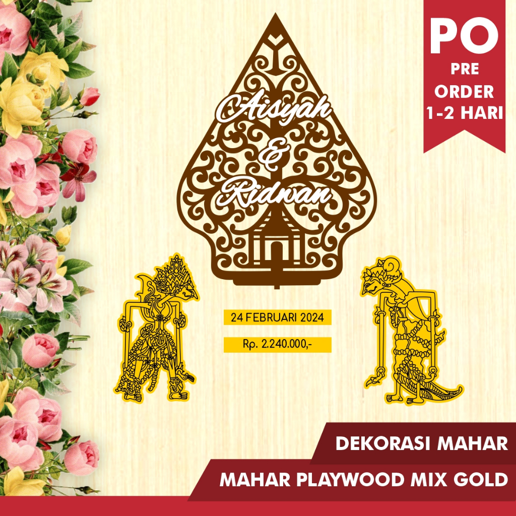 Jual MAHAR GUNUNGAN DENGAN WAYANG SATU SET BAHAN PLAYWOOD AKRILIK GOLD ...