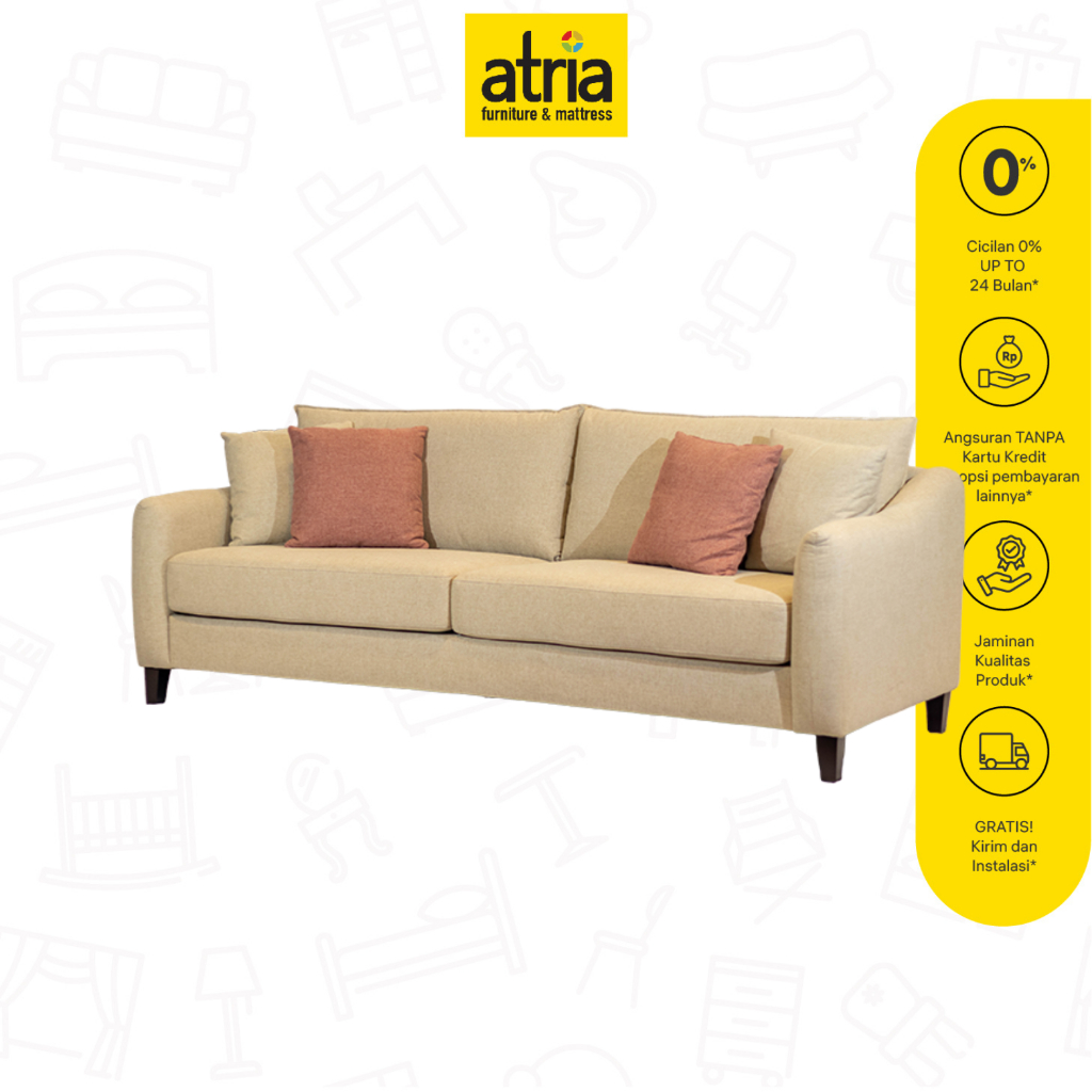 Jual Atria Sofa 3 Seat Alina Fabric 227*88*83Cm Dark Beige | Shopee ...
