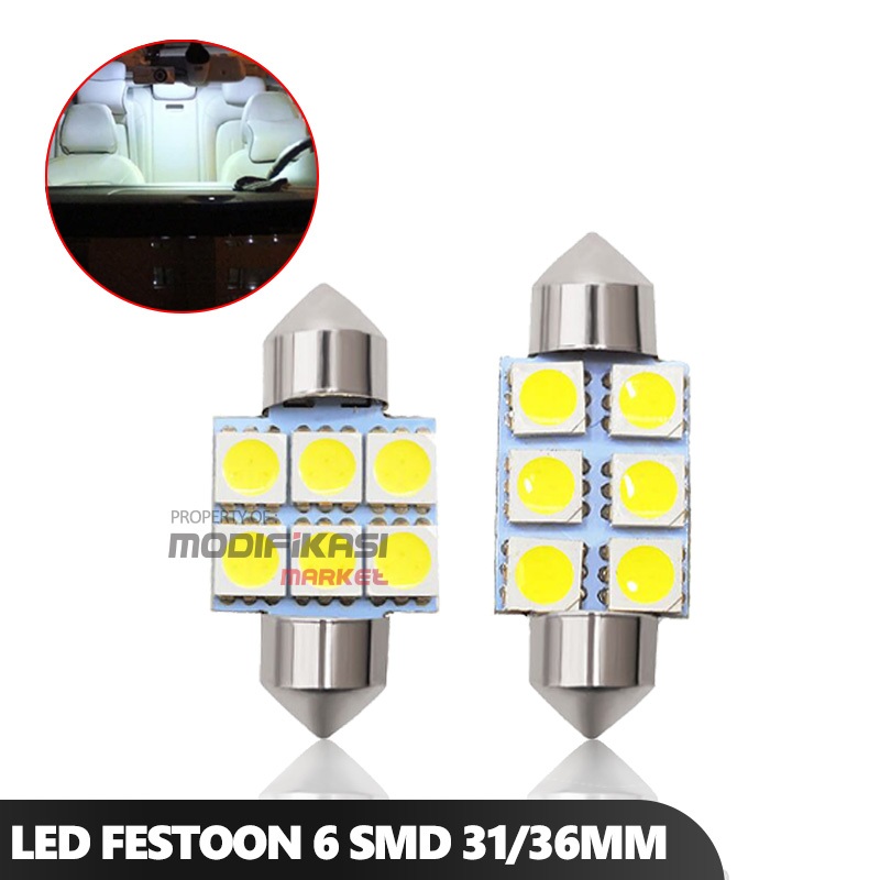 Jual Lampu LED Kabin Plafon Bagasi Interior Mobil Festoon SMD 6 Titik ...