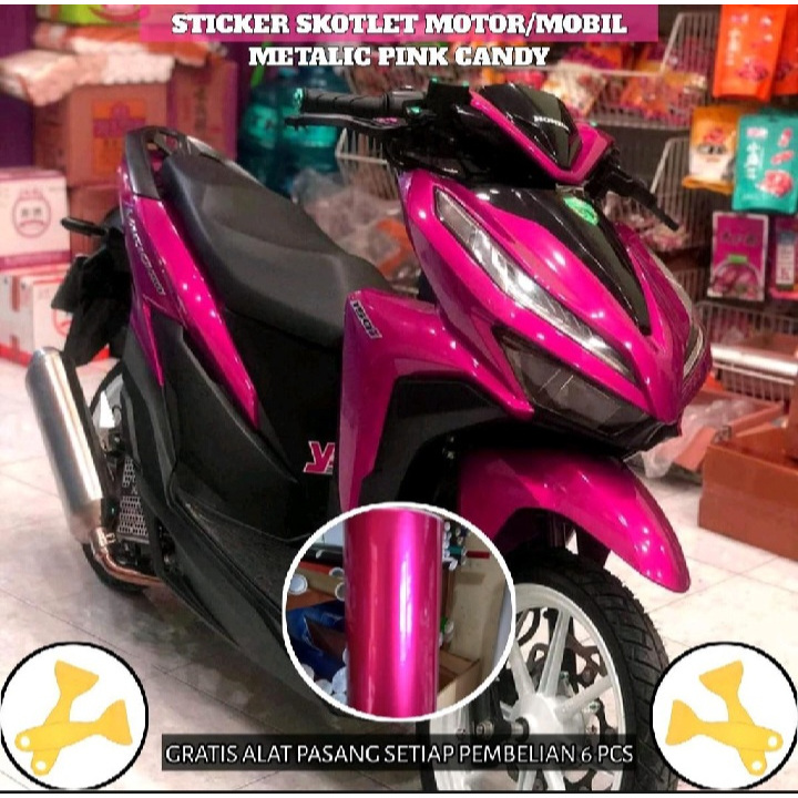 Jual Skotlet Stiker Motor Pink Candy Metalik Super Glossy | Shopee ...