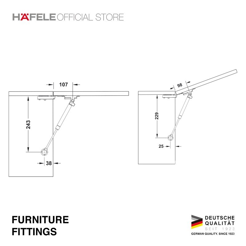 Jual Hafele Gas Spring 150 N - Engsel Hidrolik Kabinet Buka/Tutup Halus ...